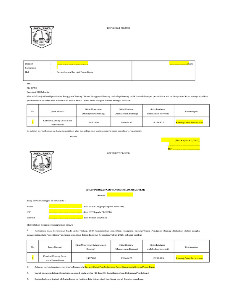 Template Surat Pernyataan Koreksi Tahun 2025 - 2025.02.17 | PDF