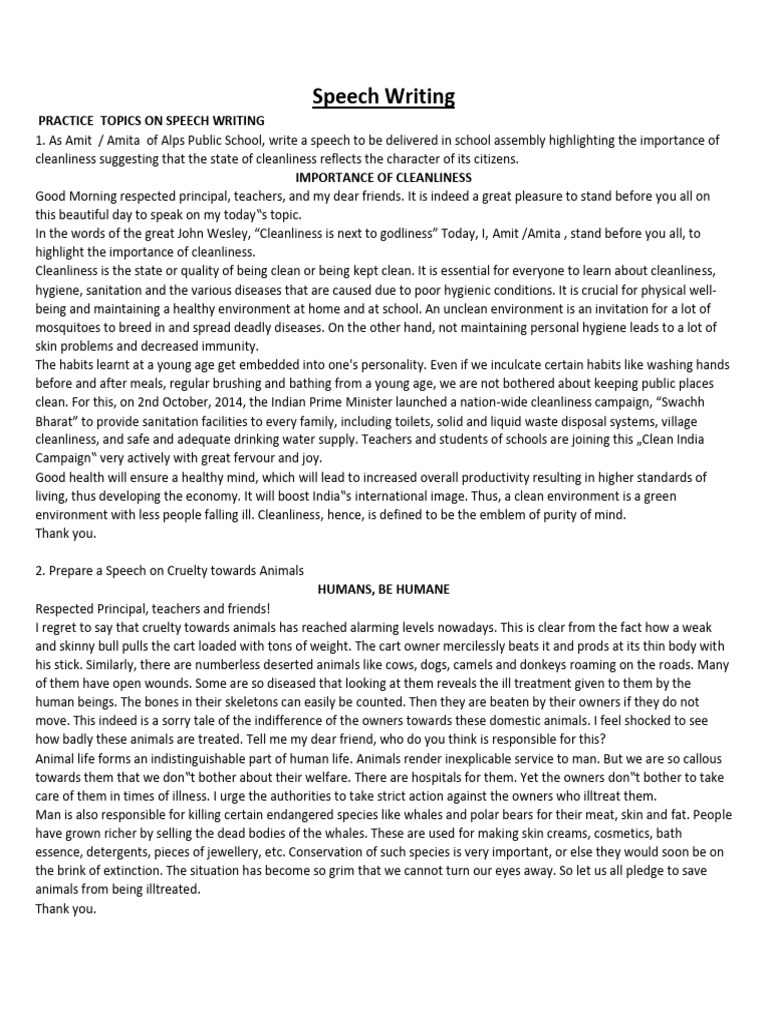 Speech Writing | PDF | Hygiene
