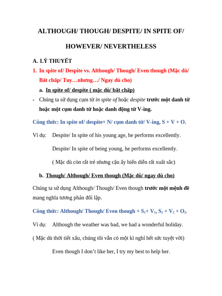 bai-tap-although-despite-in-spite-of-however-nevertheless-lop-7-co-dap-an | PDF