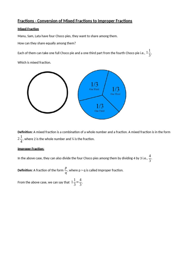Fractions - Conversion of Mixed Fractions Into Improper Fractions | PDF ...