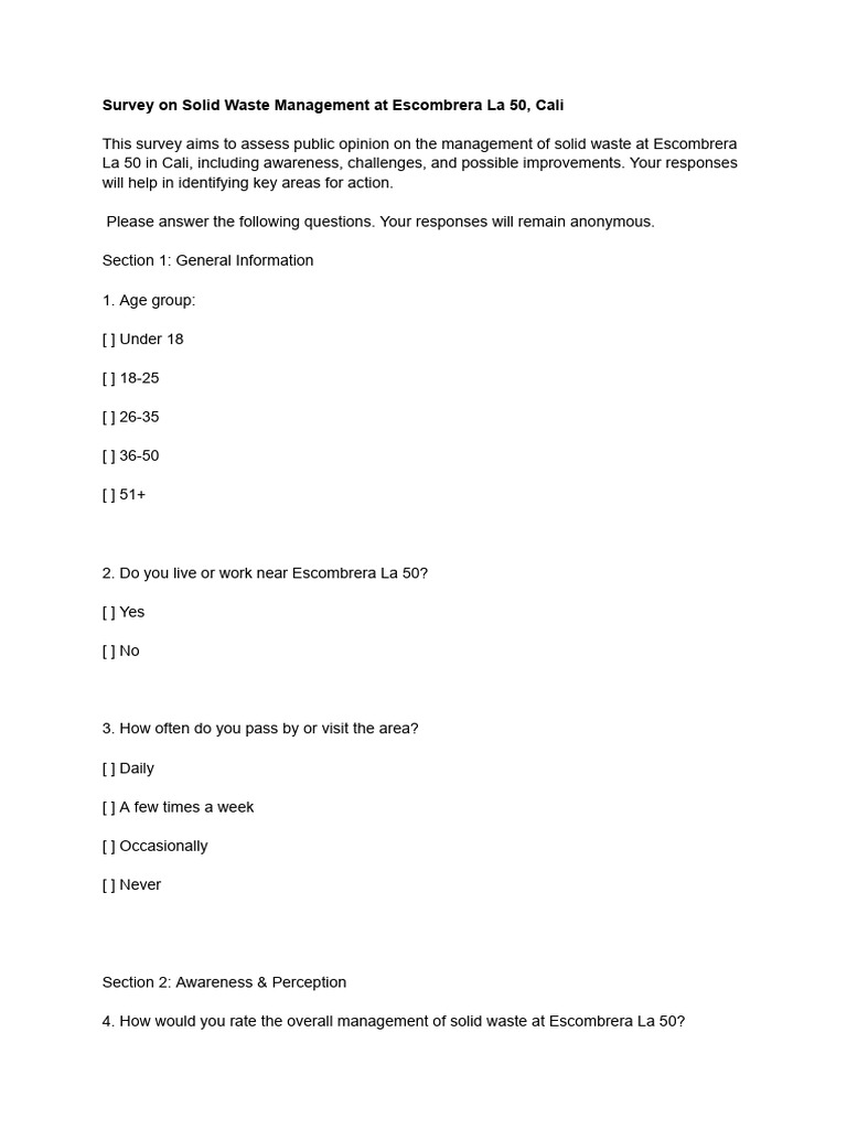 Escombrera La 50 Waste Management Survey | PDF
