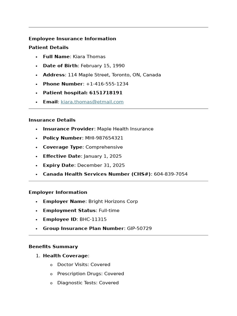 Employee Insurance InformationKiara | PDF