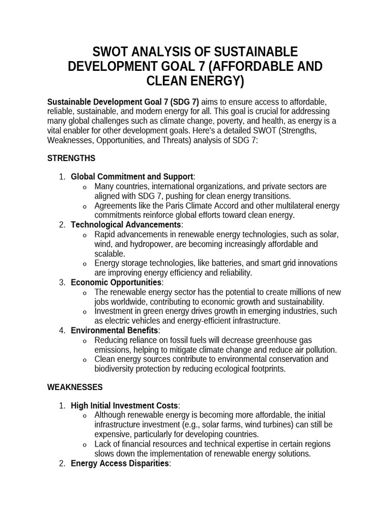 SWOT Analysis of Sustainable Development Goal 7 | PDF | Sustainable ...