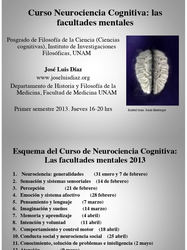 Curso Neurociencia Cognitiva Las Facultades Mentales Autor José Luis Díaz | PDF | Sistema ...