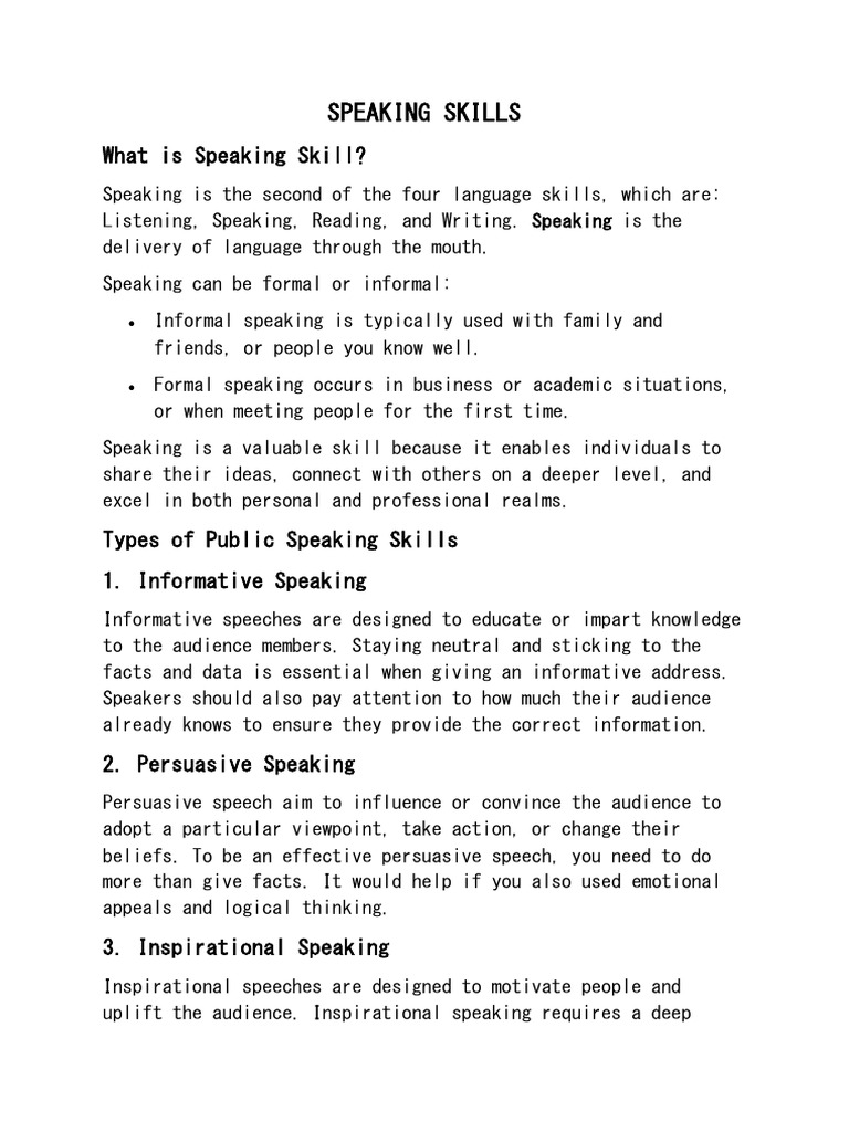 Mastering Speaking Skills: Types & Tips | PDF | Public Speaking | Human ...