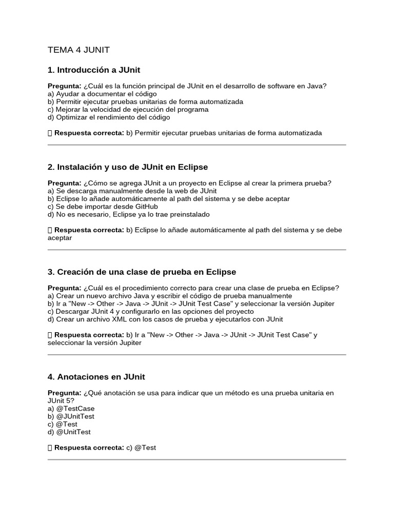 Tema 4 Junit | PDF | Eclipse (software) | Java (lenguaje de programación)