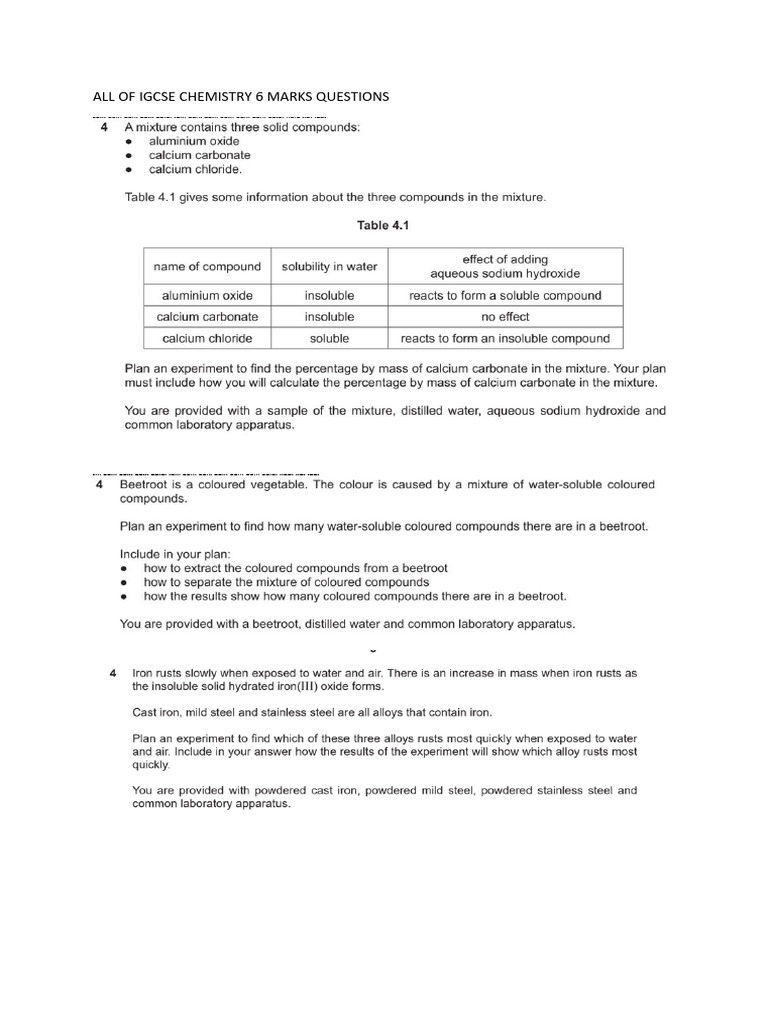 All of Igcse Chemistry 6 Marks Questions | PDF