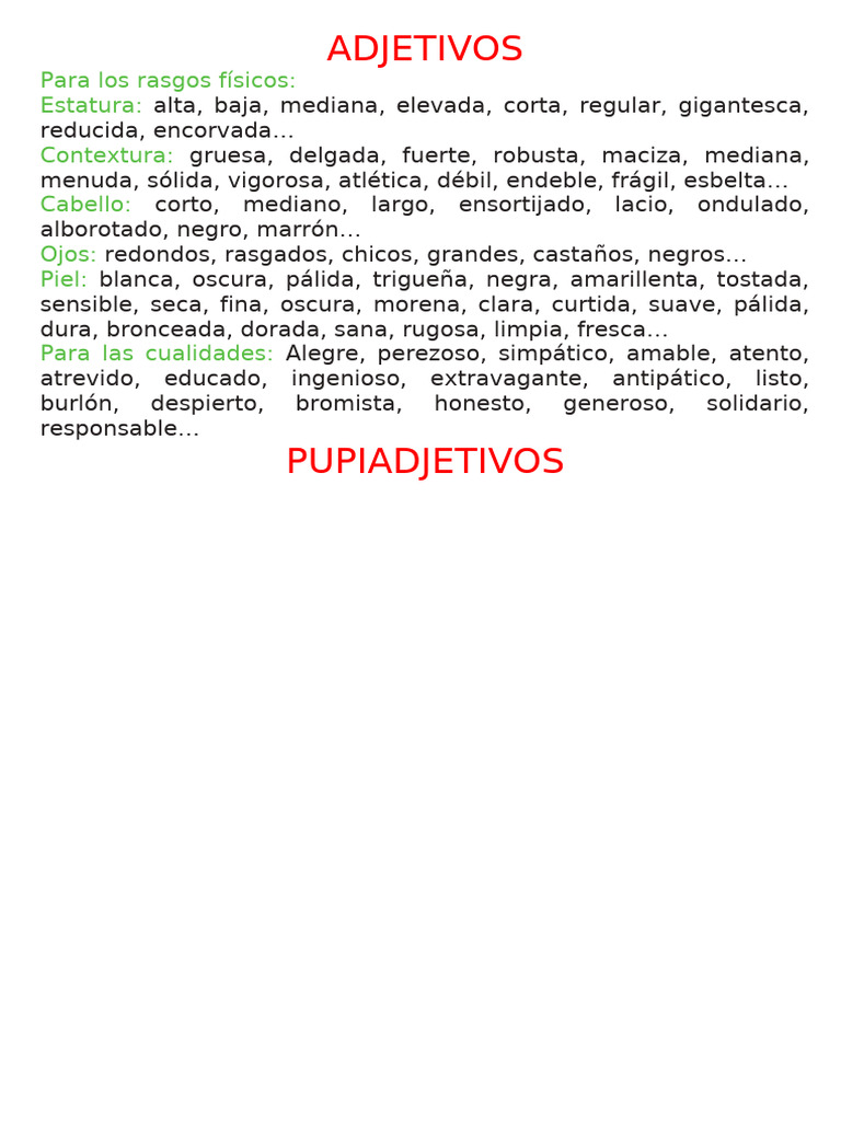 Lista de Adjetivos Descriptivos | PDF
