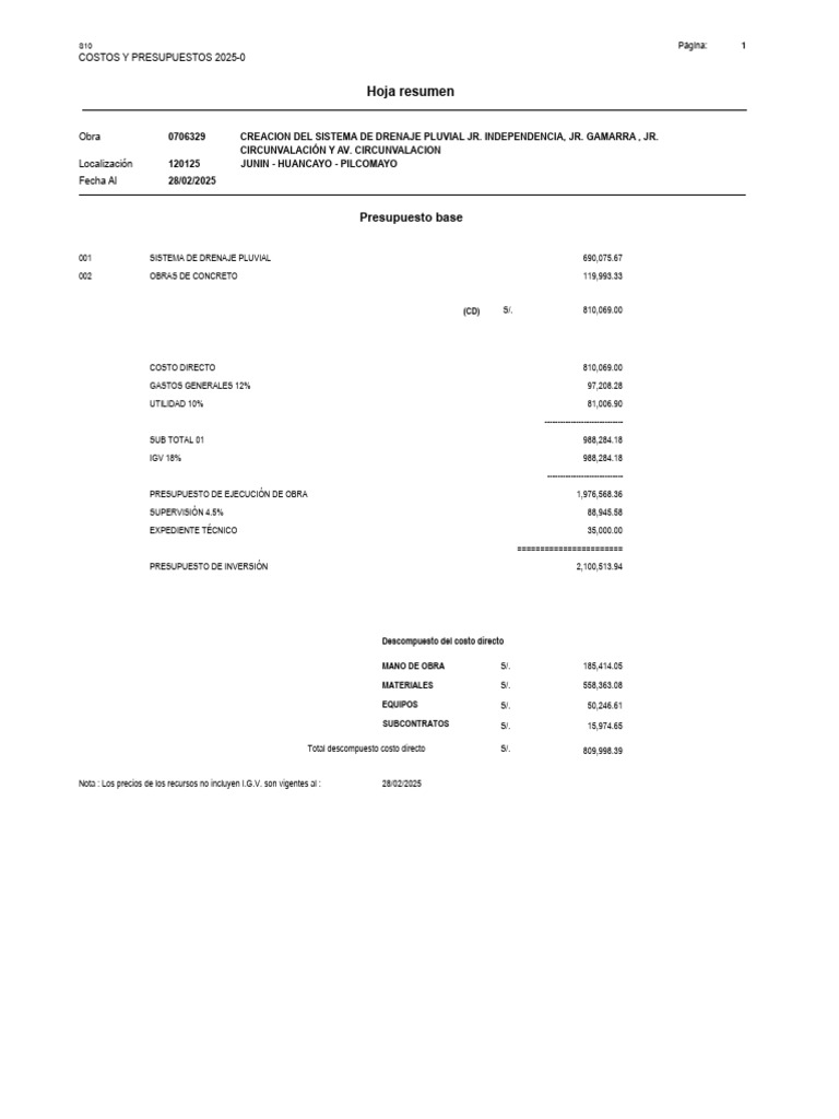 Ejercicio 01 - S10 | PDF | Presupuesto | Hormigón