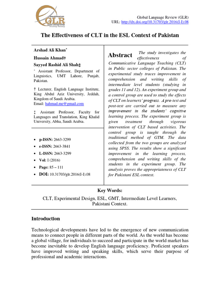 The Effectiveness of CLT in The ESL Cont | PDF | English As A Second Or ...