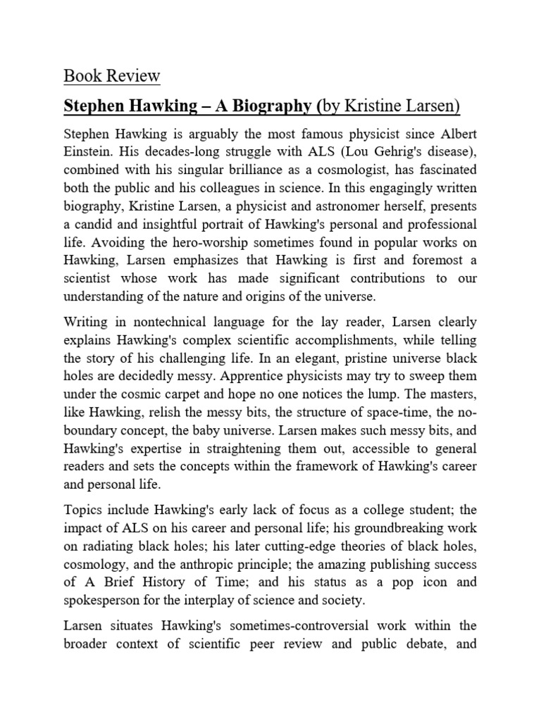 Stephen Hawking: A Comprehensive Biography | PDF | Stephen Hawking ...
