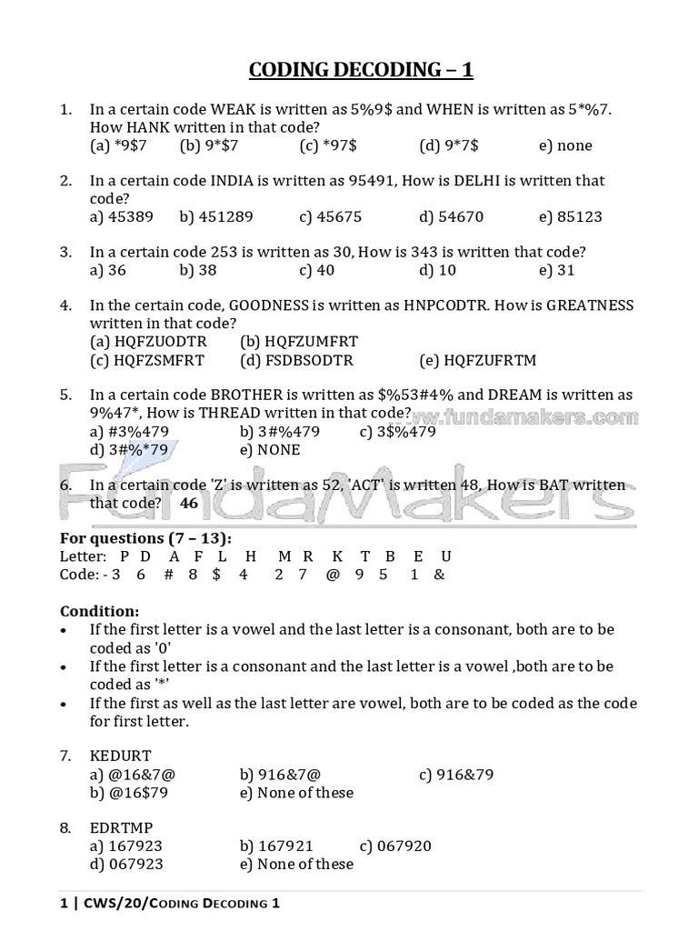 Coding and Decoding Practice Questions | PDF | Languages | Foreign ...