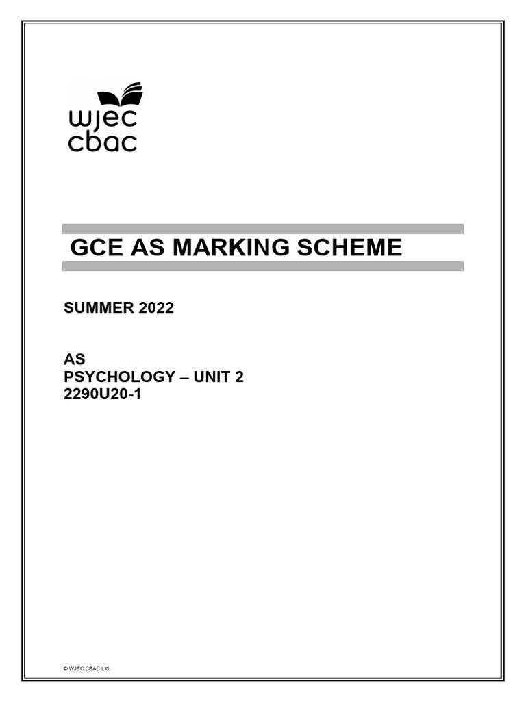 June 2022 MS - Unit 2 WJEC Psychology AS-level | PDF | Psychology ...