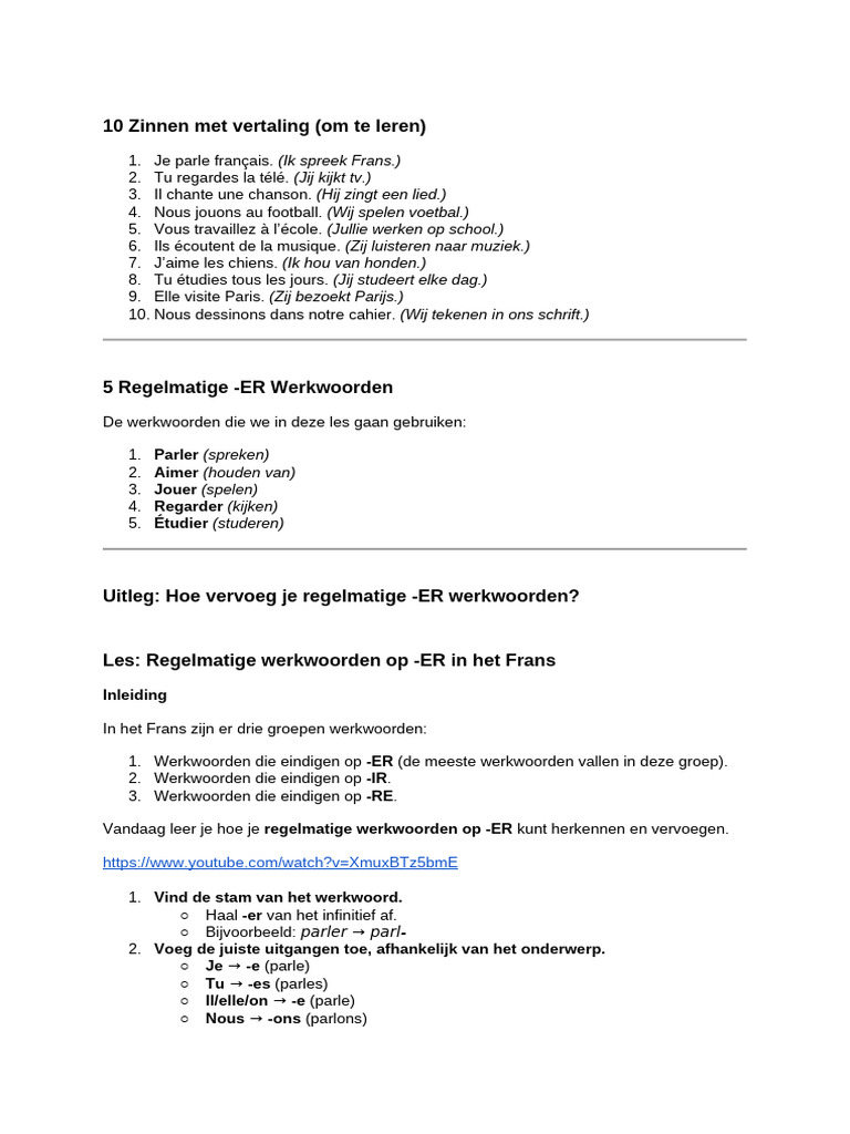 Frans Regelmatige Werkwoorden | PDF