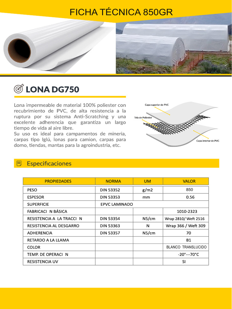 FICHA TECNICA LONA 850 Gr. | PDF