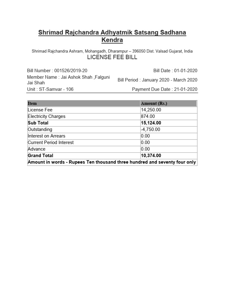 SP License Fee Bill Jan-Mar-2020 | PDF