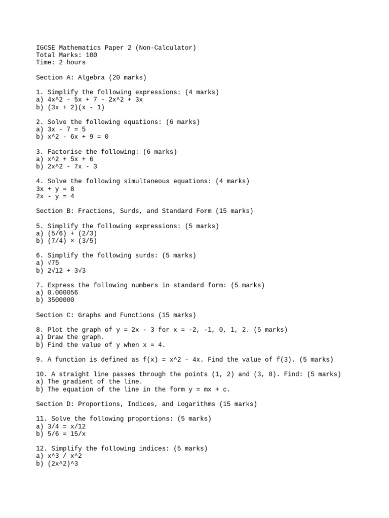IGCSE Math Paper 2 Comprehensive | PDF | Area | Circle