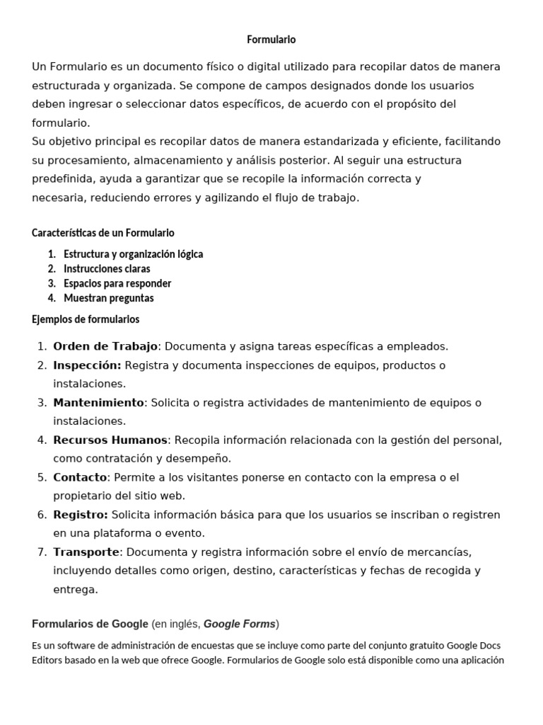 Definición de Formulario y Google Forms | PDF