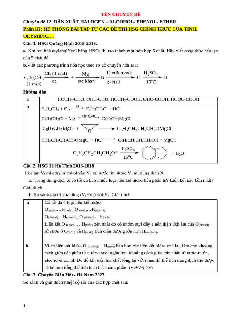 12.2. Chuyên Đề 12.Dẫn Xuất Halogen, Alcohol, Phenol, Ether.phần III ...