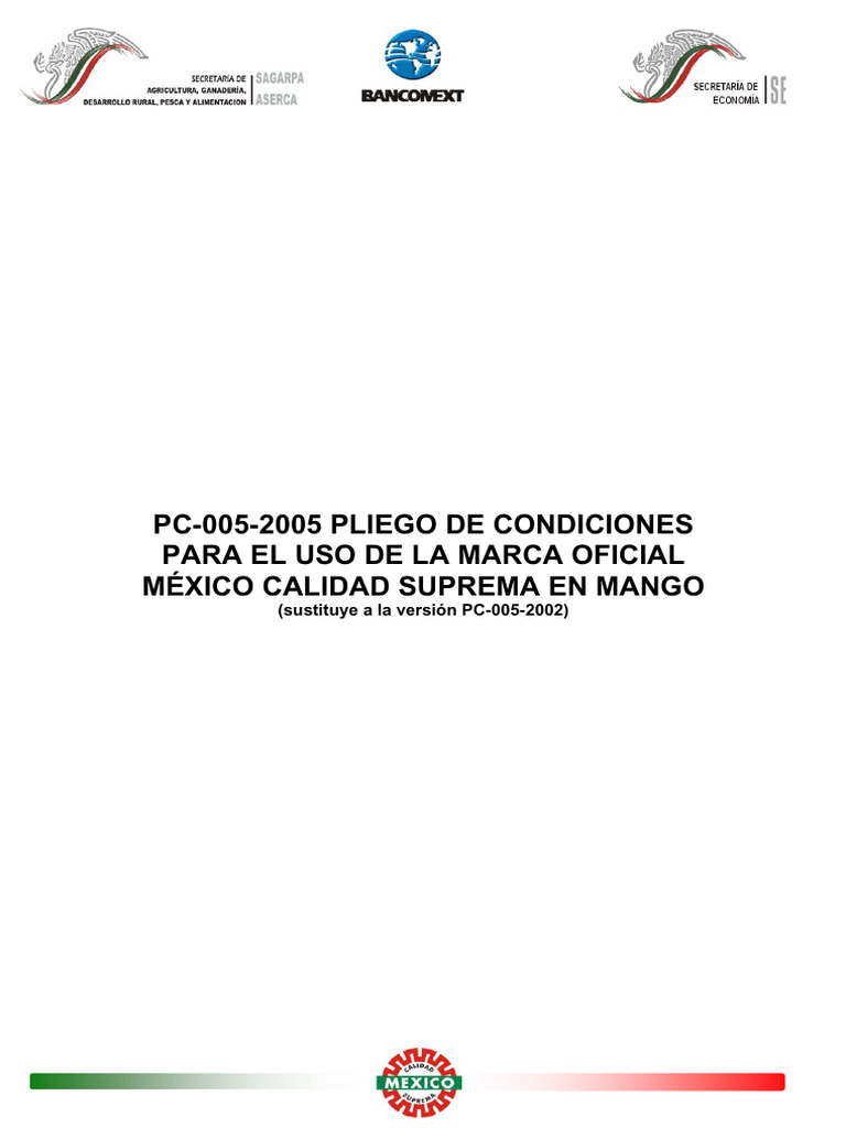 Pliego de Condiciones para Mango Chupado | PDF | Mango | Fruta