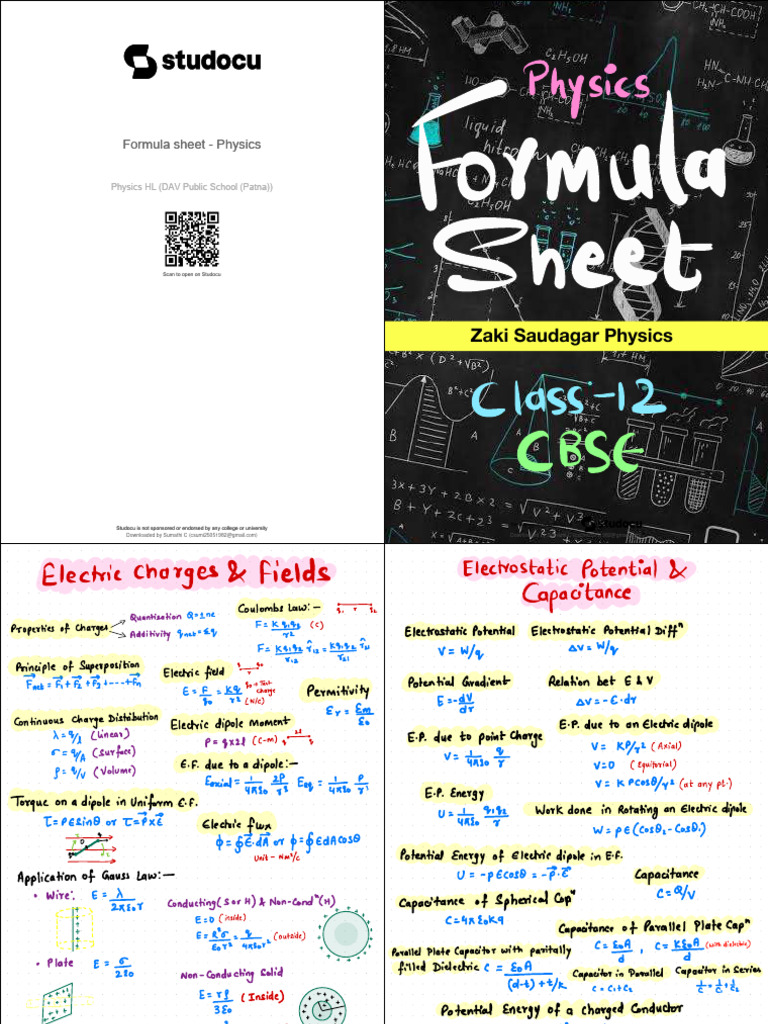 Formula Sheet Physics | PDF | Inductance | Resonance