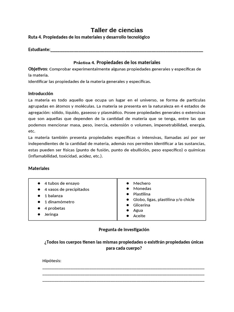 Propiedades de los Materiales en Ciencias | PDF | Importar | Masa