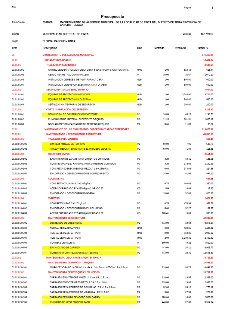 Presupuestocliente | PDF | Materiales | edificio