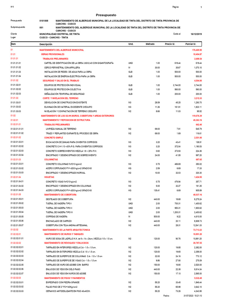 Presupuestocliente | PDF | Equipo | Materiales de construcción