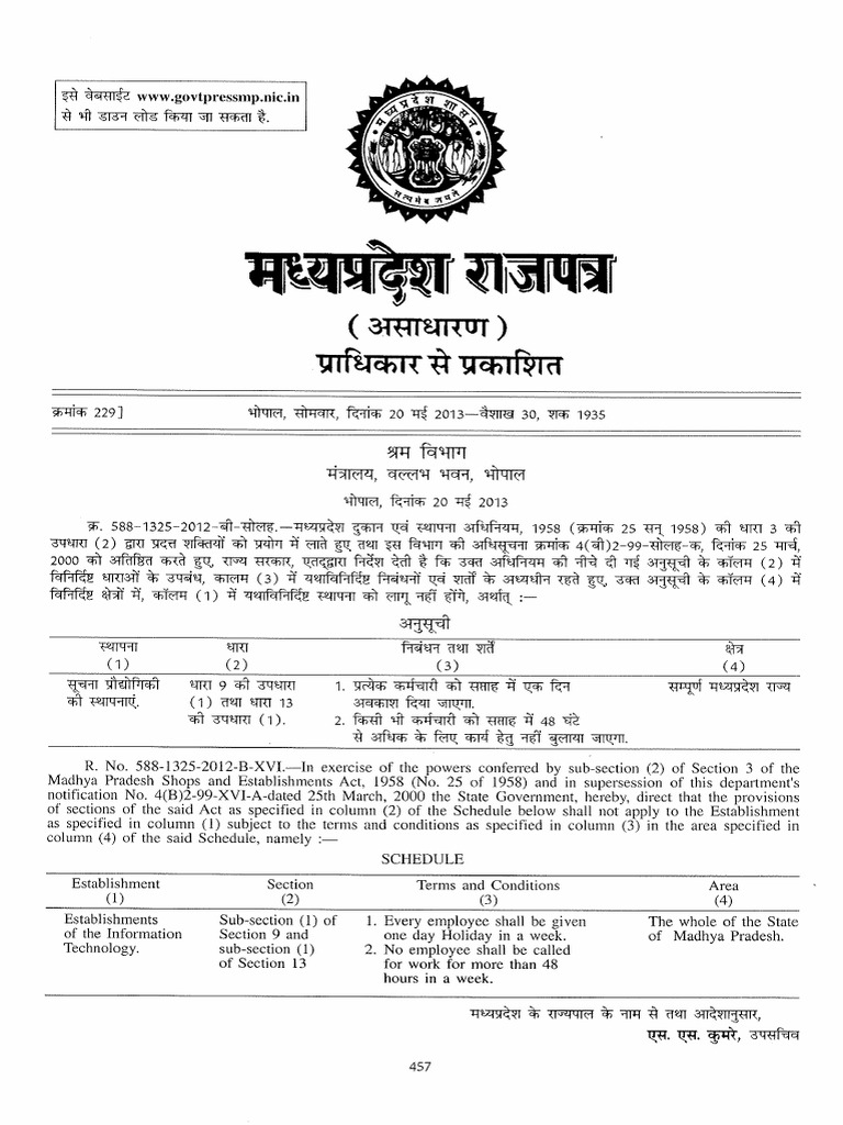 MP Labour Ministry Notification. | PDF