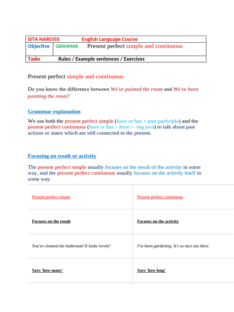 Present Perfect Simple Vs Continuous | PDF