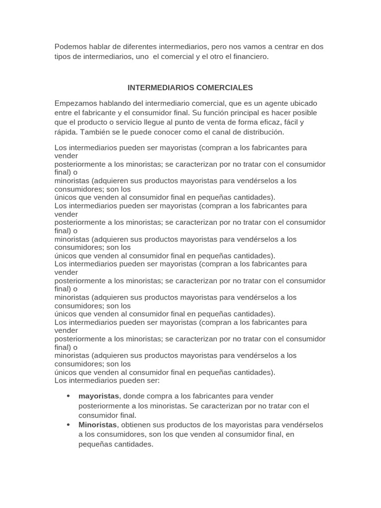Tipos de Intermediarios: Comerciales y Financieros | PDF | Bancos | Dinero