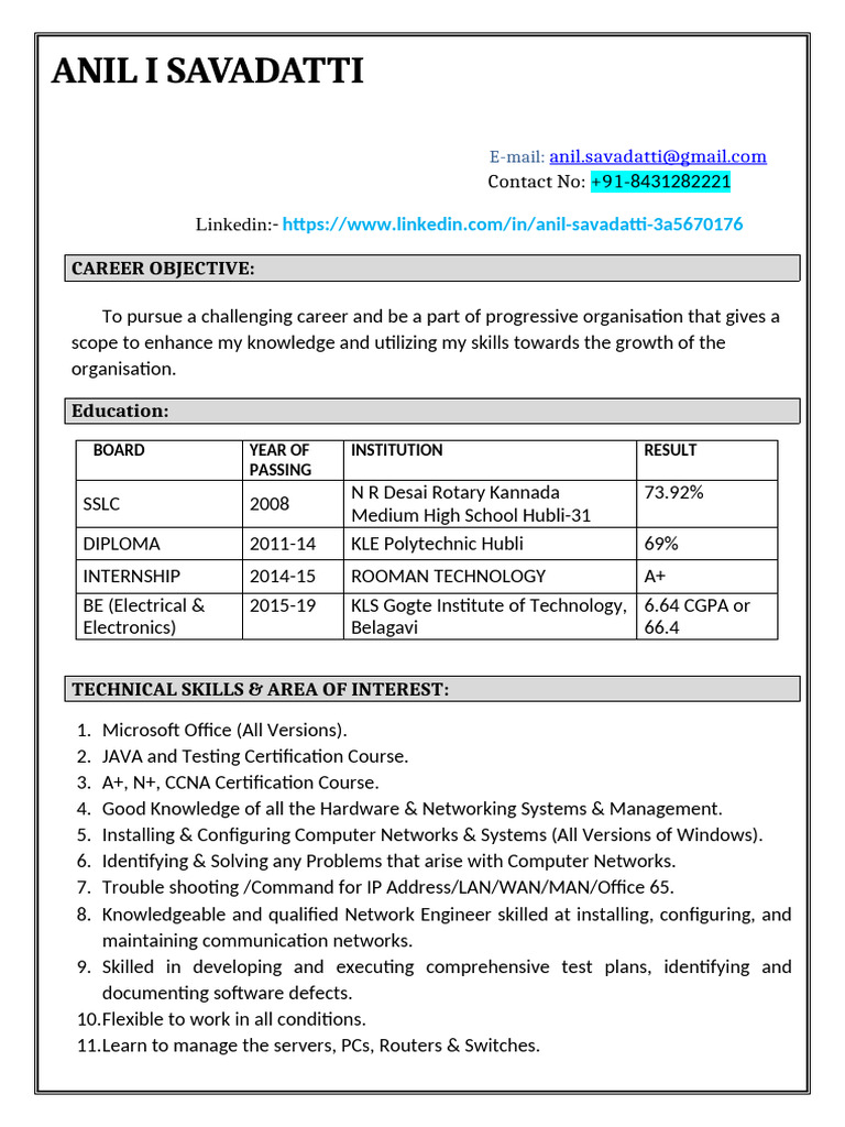 Anil Savadatti (Resume) 92 | PDF