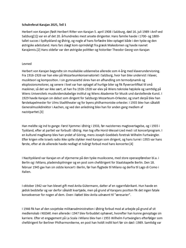 Schulreferat Karajan 2025, Teil 1 | PDF