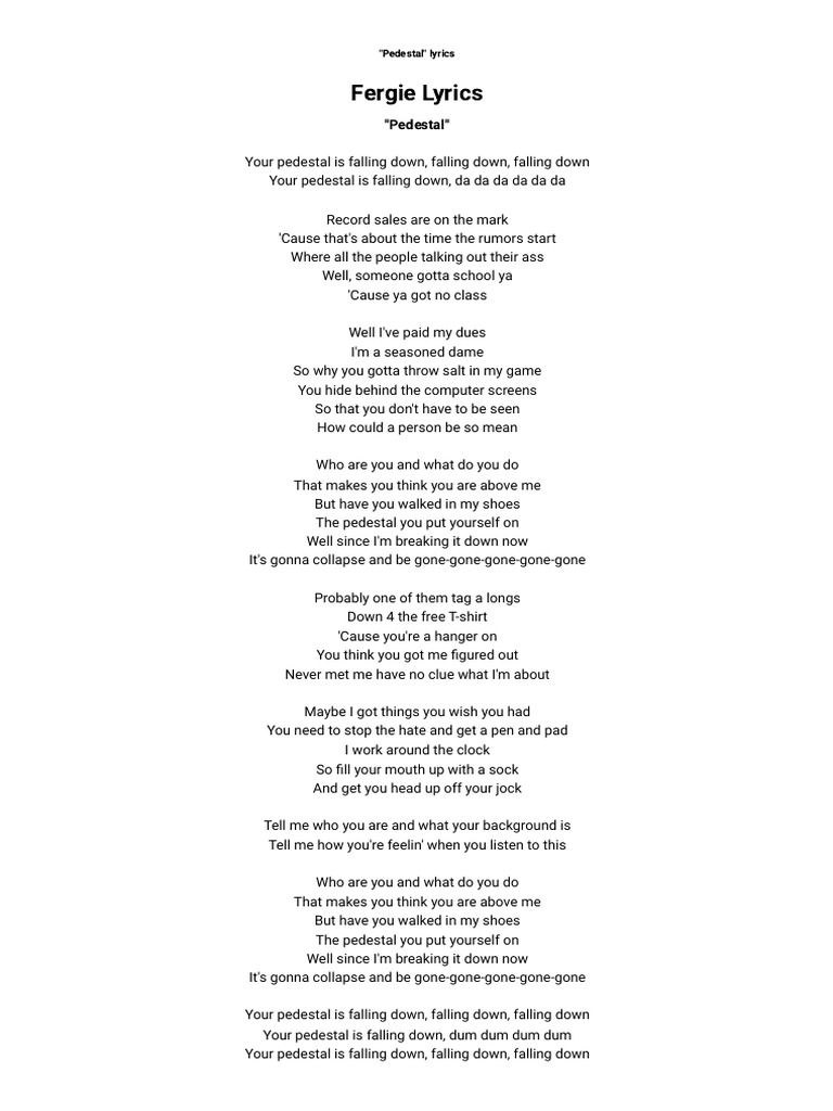 Fergie - Pedestal Lyrics _ AZLyrics.com | PDF