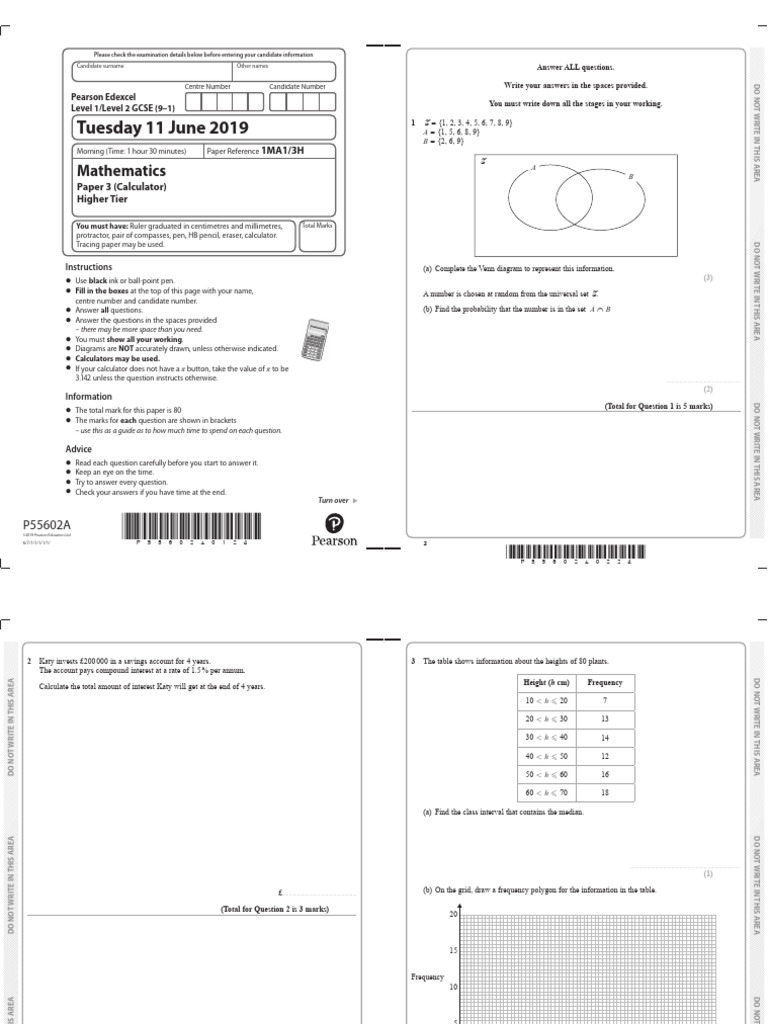 GCSE Maths Exam Paper 1MA1/3H | PDF | Area