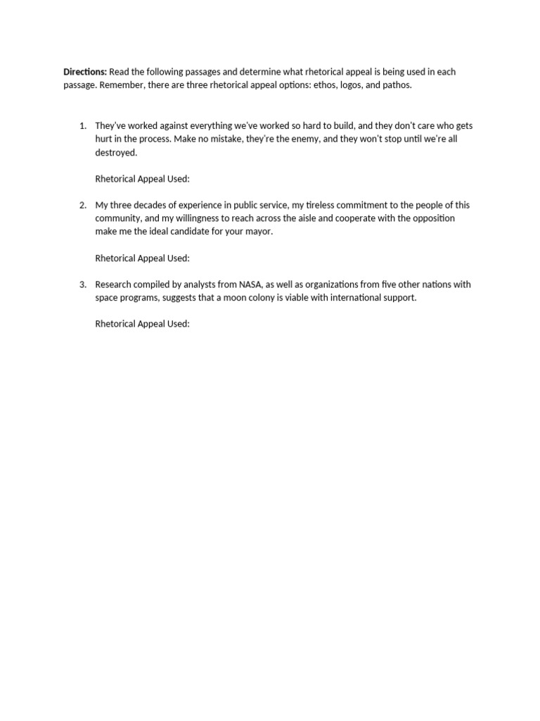 Rhetorical Appeals Practice | PDF