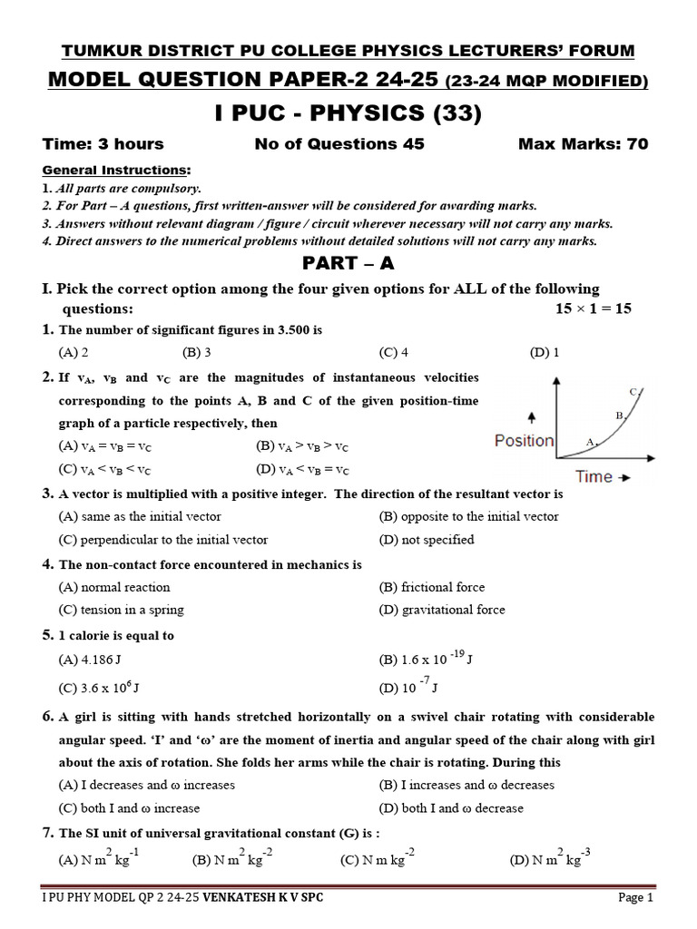 I Pu Phy Model QP 2 Tdpucplf 24-25 | PDF | Physics | Mechanics