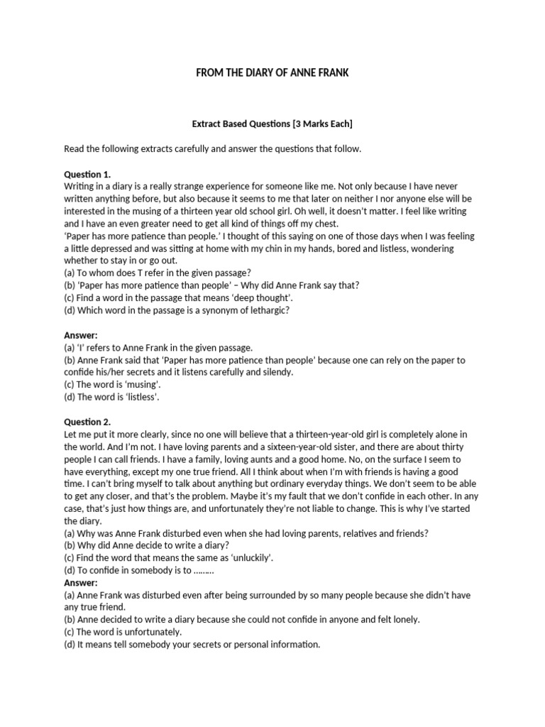 From The Diary of Anne Frank | PDF | Anne Frank