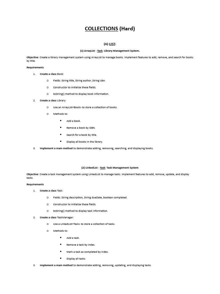 Java Task Collections Hard Pdf Constructor Object Oriented Programming Programming 