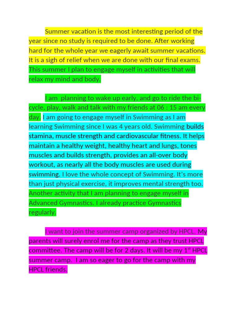 Productive Summer Vacation Plans | PDF