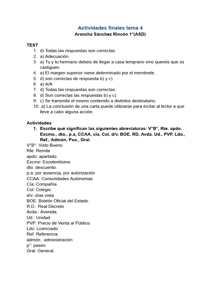 Actividades Finales Tema 4 | PDF