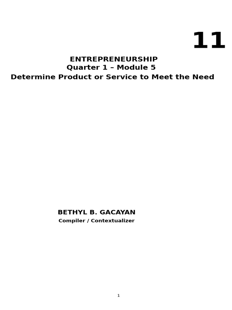 ENTREPRENEURSHIP SHS Quarter 1 Module 5 | PDF | Entrepreneurship | Business