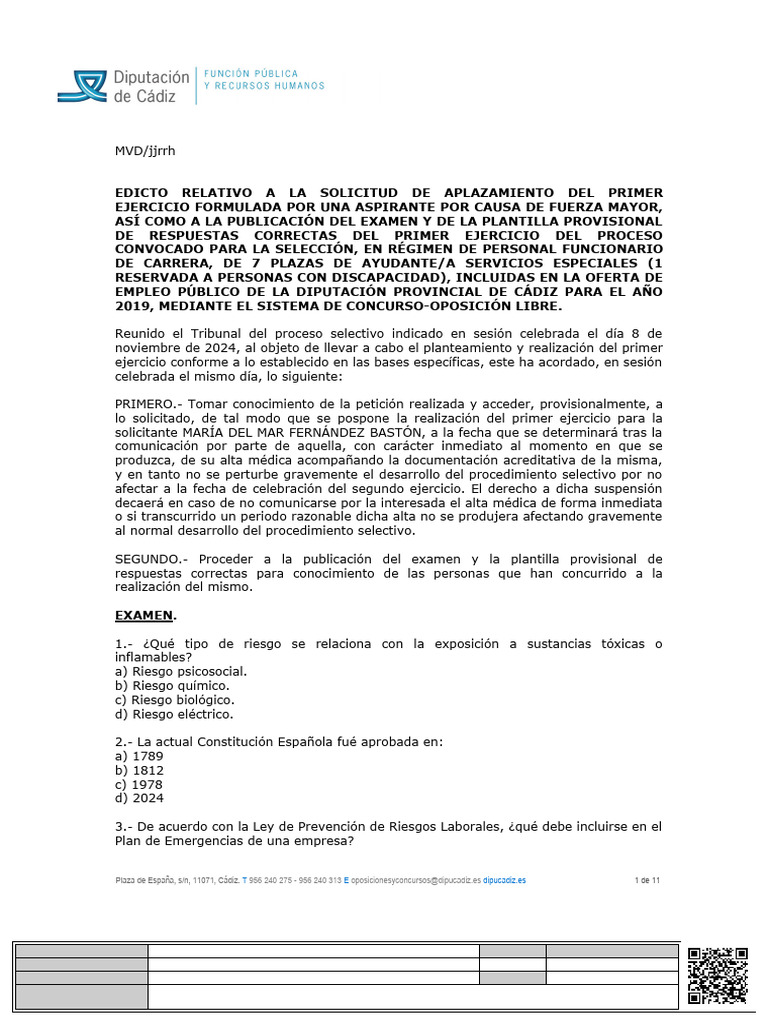 Aplazamiento Publicacion Examen y Plantilla Provisional Del 1er Ejercicio | PDF | Residuos ...