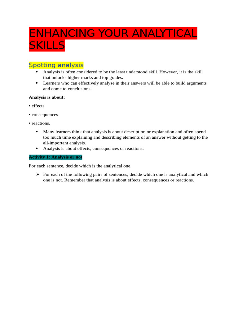 Enhancing Your Analytical Skills | PDF | Evaluation | Business