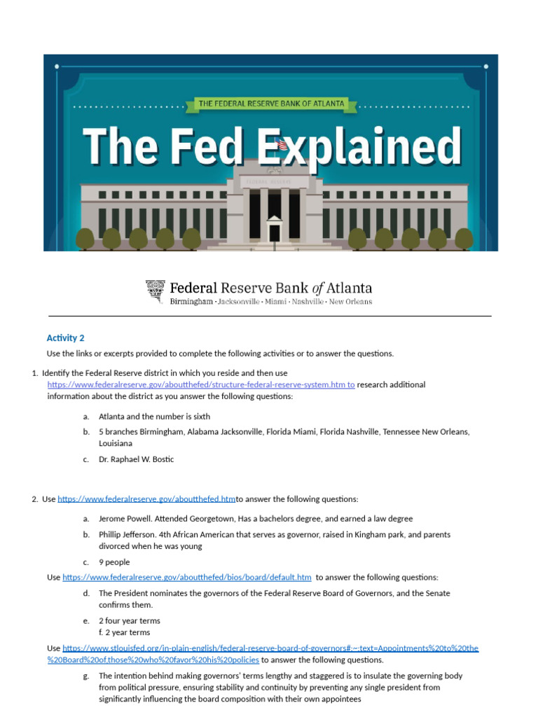 Federal Reserve Activity 2 | PDF