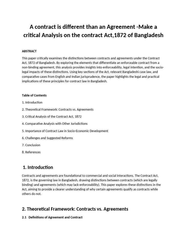Distinction Between Contracts and Agreements in Bangladesh | PDF ...