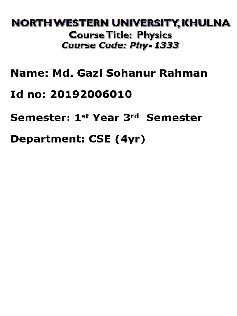 Physics Course Details - NWU Khulna | PDF