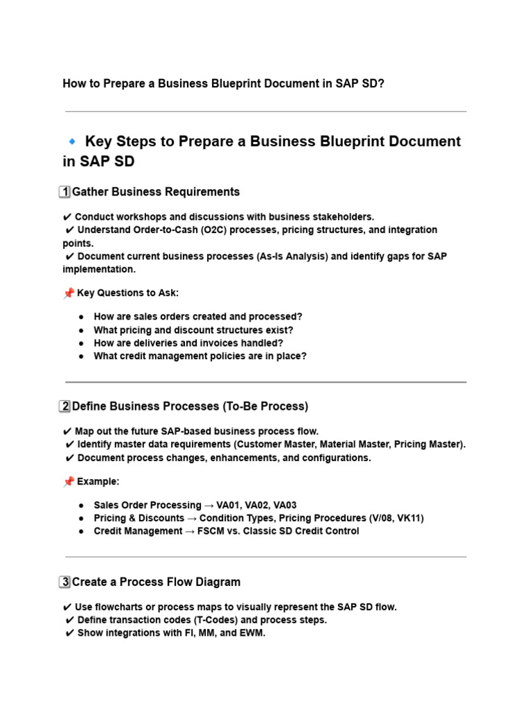 Business Blueprint in SAP SD Guide | PDF | Business Process | Invoice