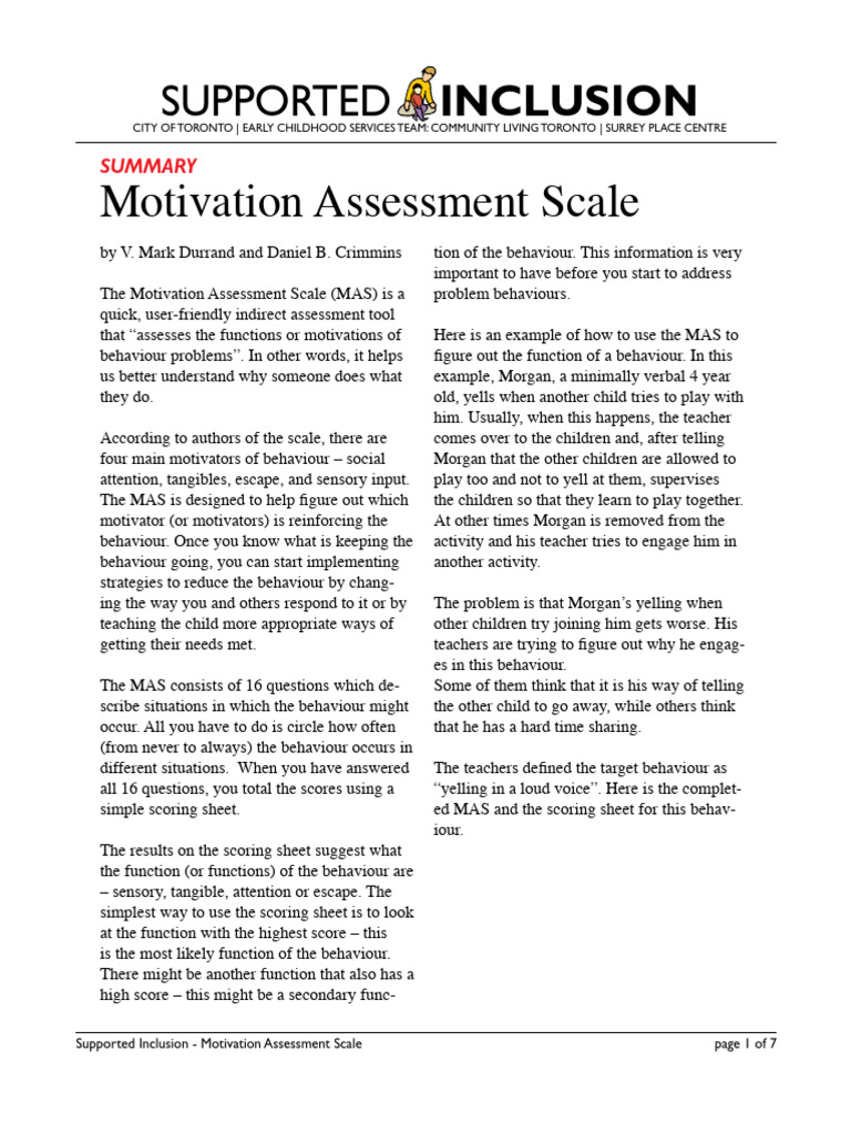 (MAS) Motivation Assessment Scale | PDF | Teachers | Motivational