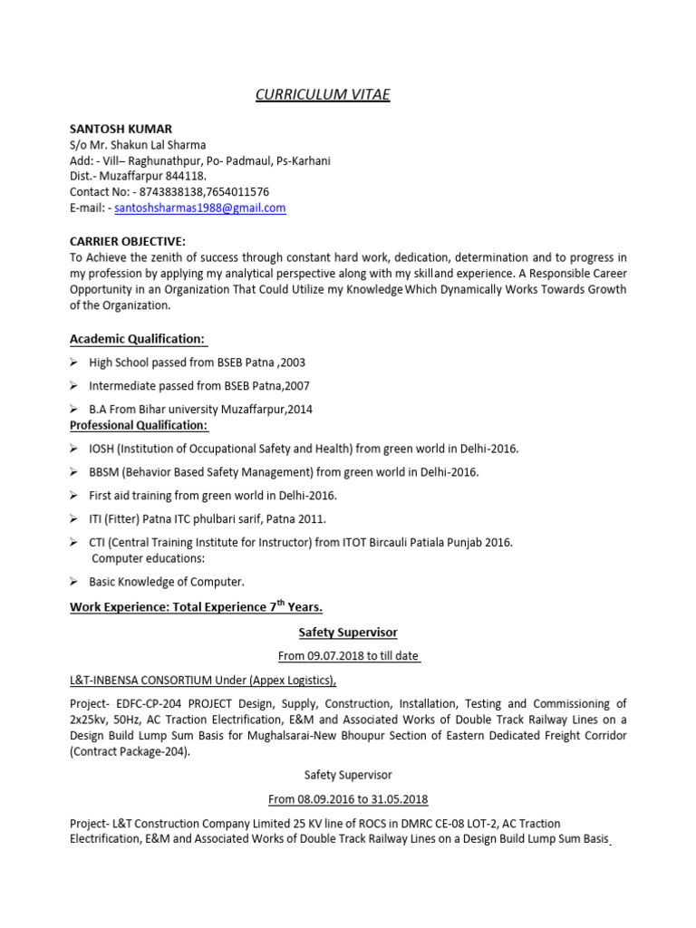 Santosh kumar updated CV EHS | PDF | Safety | Personal Protective Equipment